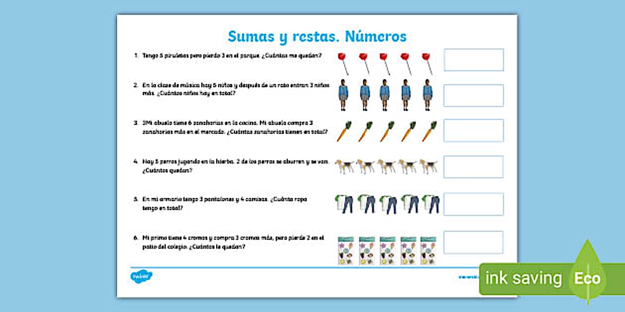Problemas con sumas y restas 1-10 (teacher made) - Twinkl