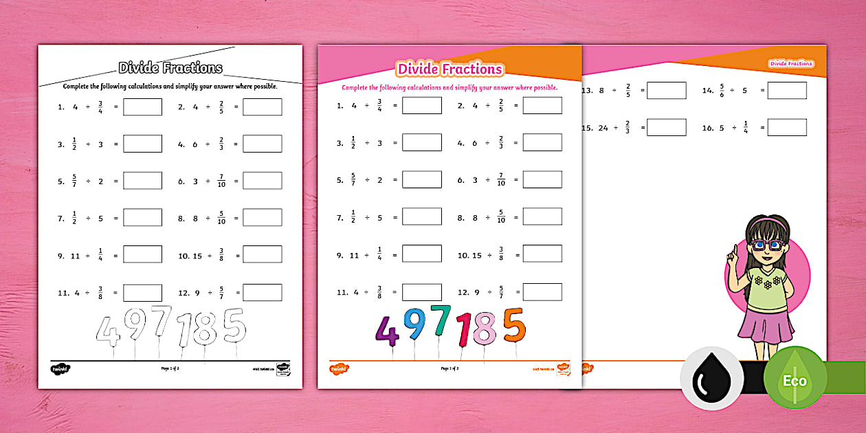 Divide Whole Numbers With Fractions Activity - Twinkl