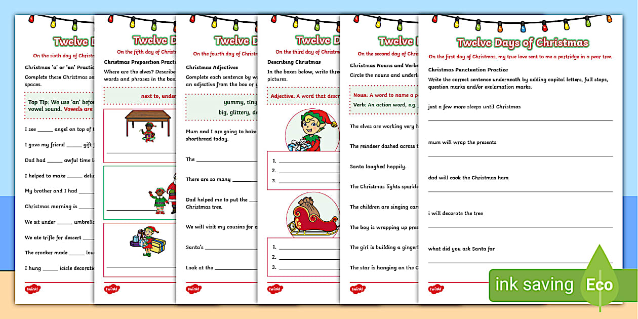 12 Days of Christmas Grammar, Punctuation and Spelling F-2