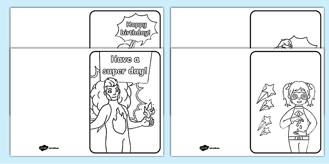 Superheroes Colouring Greetings Cards - Twinkl