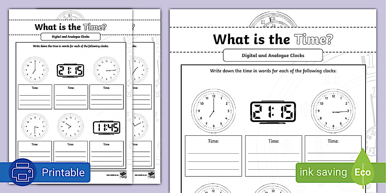 Telling The Time Worksheet – Digital and Analogue – Twinkl
