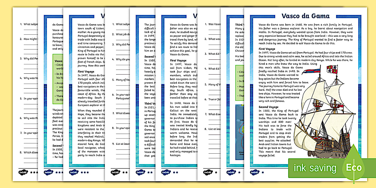 Vasco da Gama Differentiated Reading Comprehension Activity