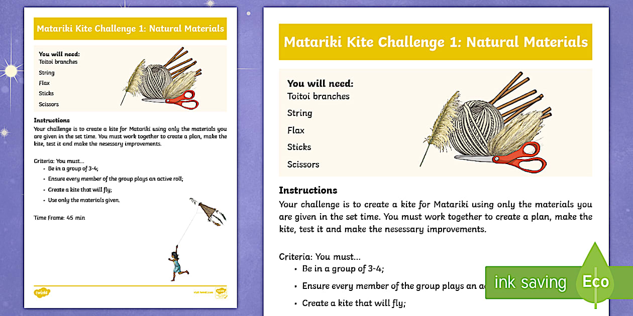 Build a Natural Kite for Matariki Group Challenge Activity