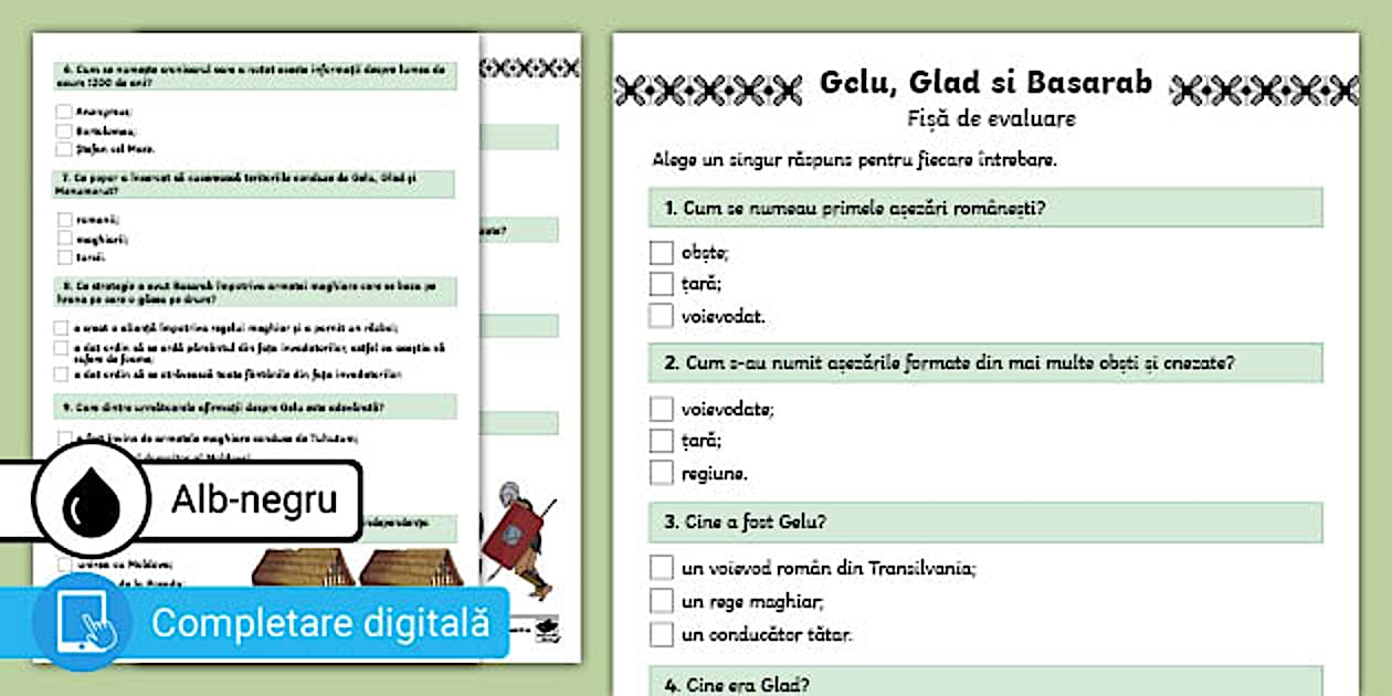 Gelu, Glad si Basarab - Fișă de evaluare