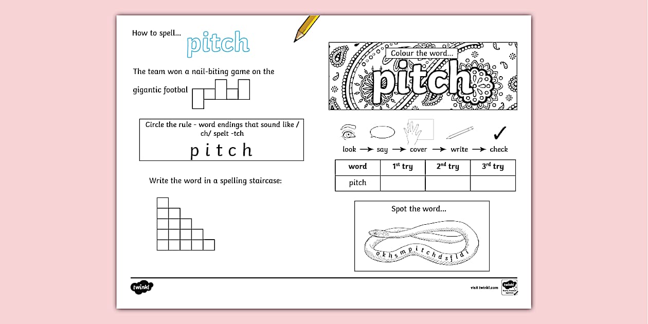 How to Spell Pitch Activity Sheet (Teacher-Made) - Twinkl