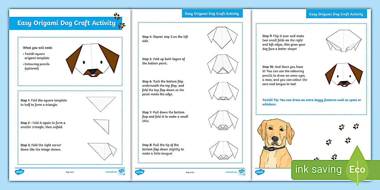 Easy Origami Dog Craft Activity (Teacher-Made) - Twinkl
