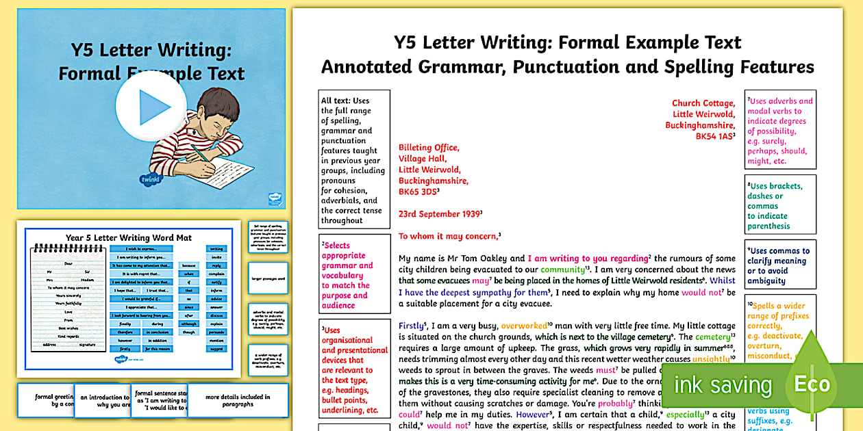 Year 5 Example Text: Formal Letter WAGOLL (teacher made)