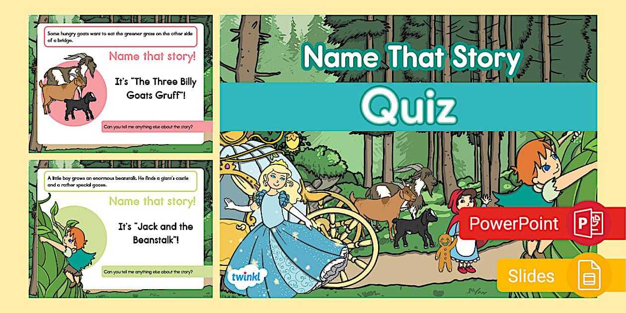 Name That Story Quiz PowerPoint & Google Slides for K-2nd