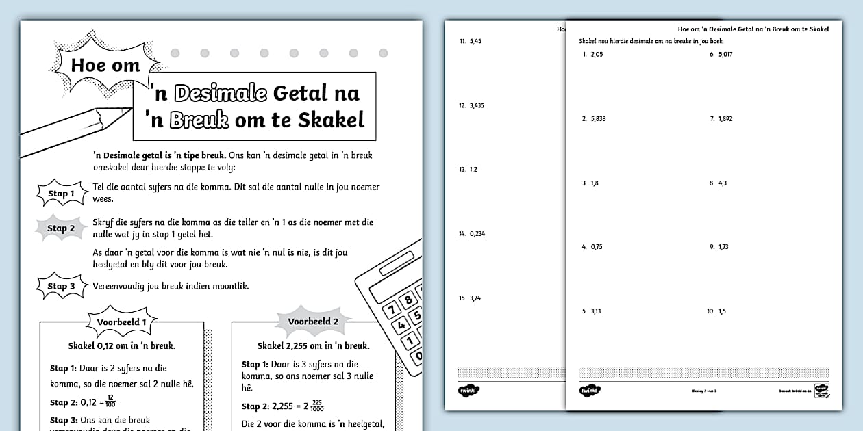 Graad 7 Wiskunde: Hoe om 'n Desimale Getal na 'n Breuk om te Skakel