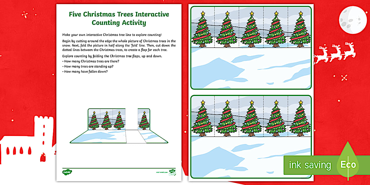 Five Christmas Trees Interactive Counting Activity - Twinkl