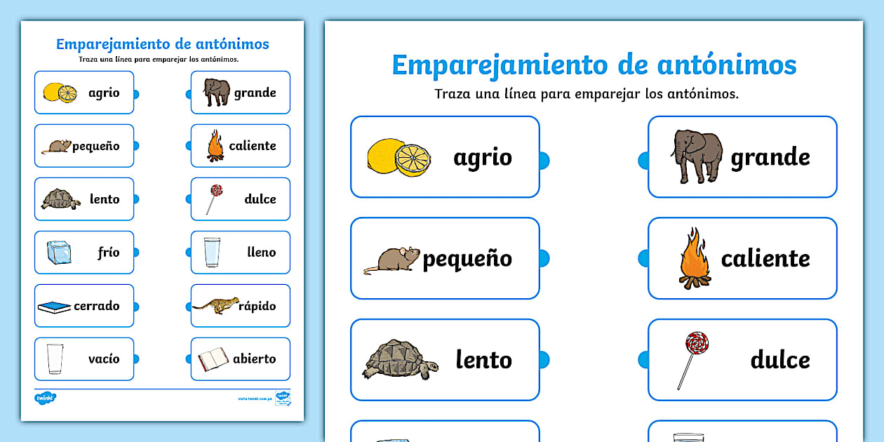 Ficha de actividad: Empareja los antónimos | Twinkl