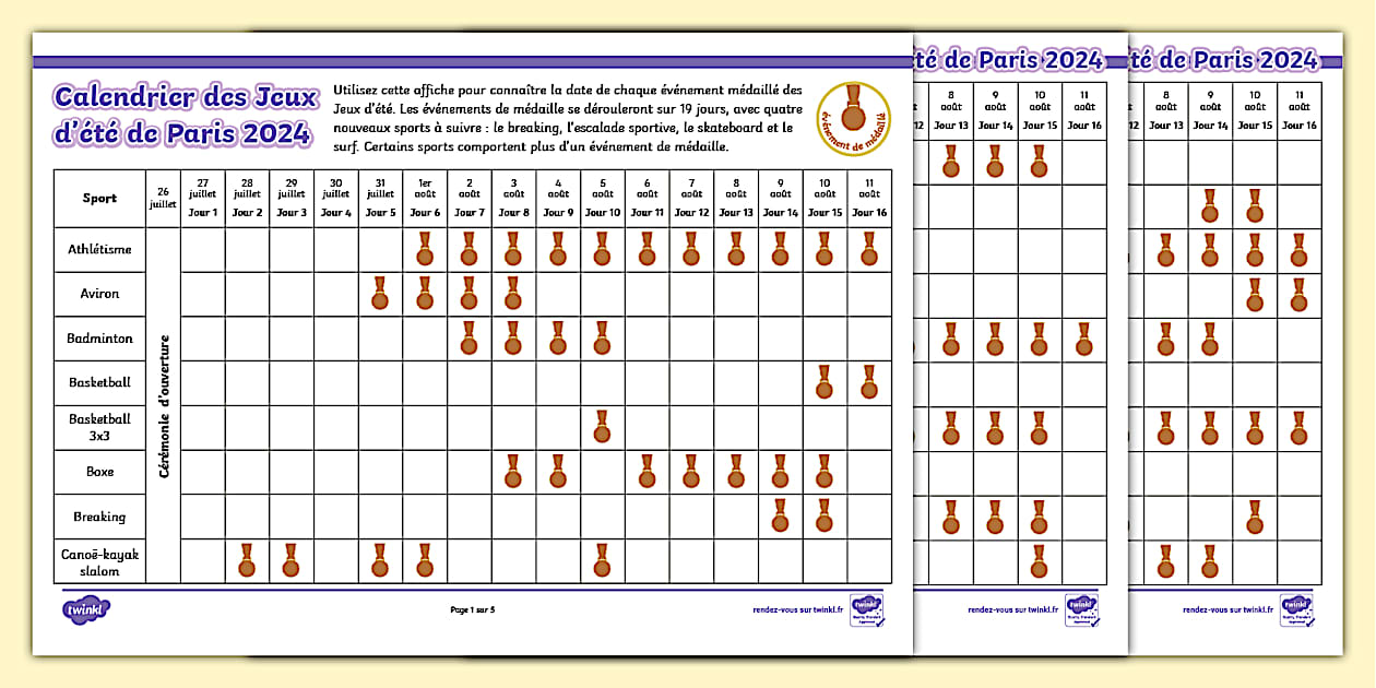 Calendrier des Jeux d'été de Paris 2024