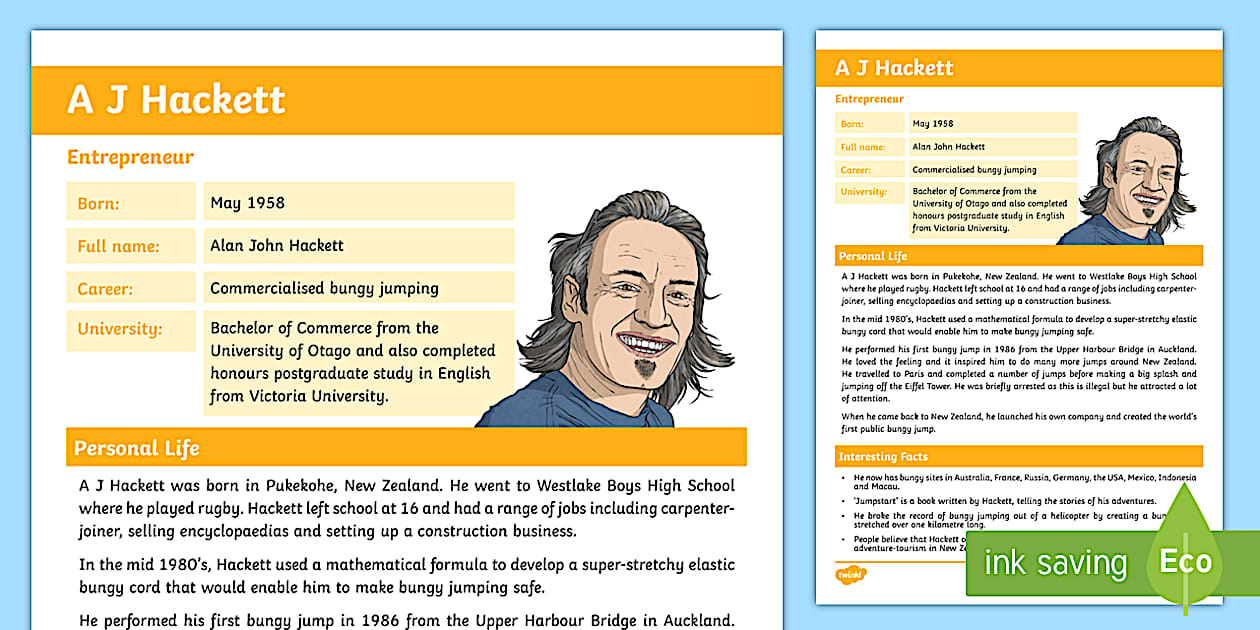 A J Hackett Fact File (teacher made) - Twinkl