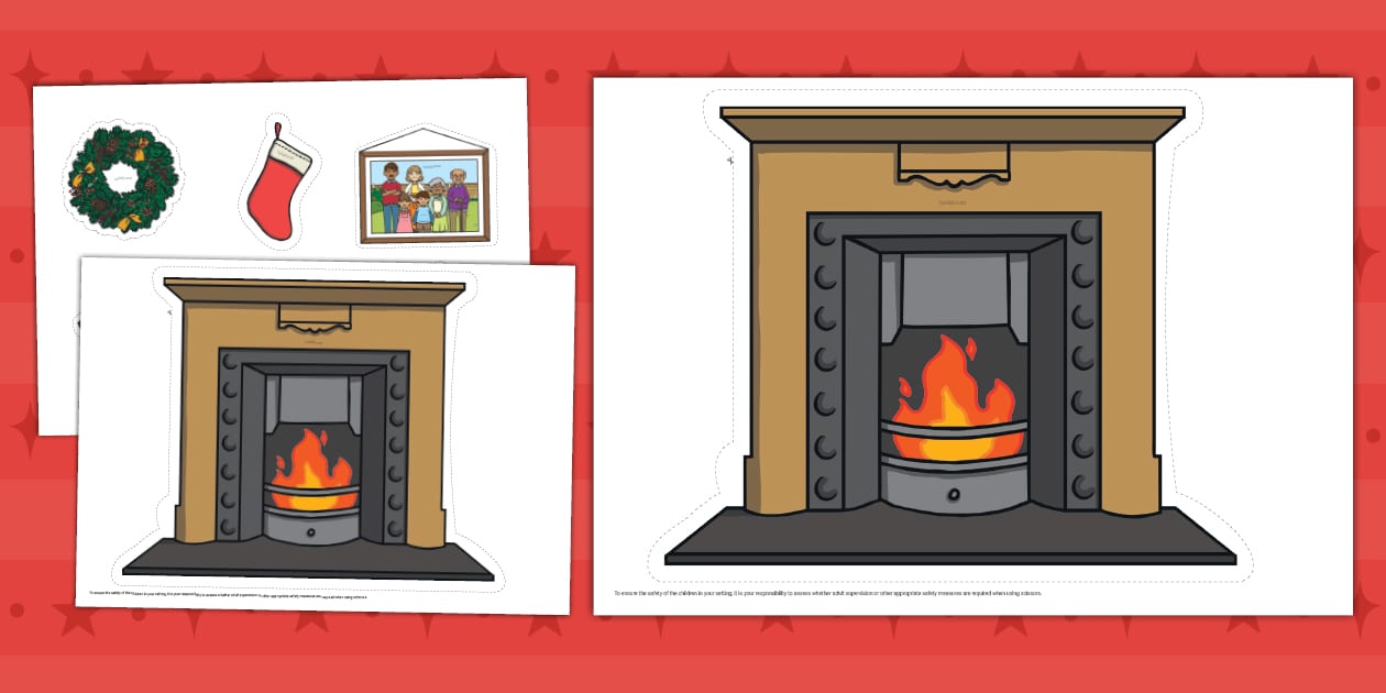 Christmas Fireplace Display Cut-Outs (teacher made) - Twinkl