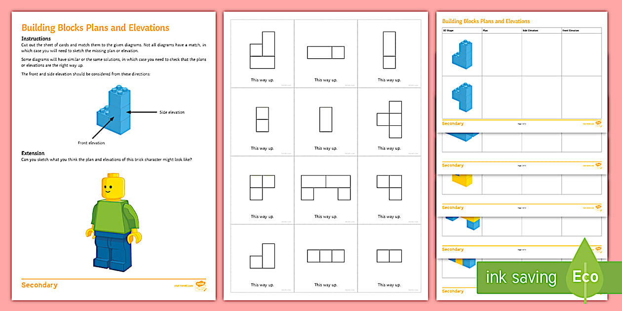 Building Blocks Plans and Elevations Matching Cards - Twinkl