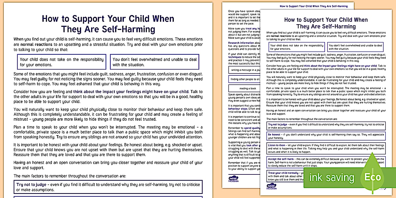 Self-Harm Resources for Parents | Easy to Print | Twinkl