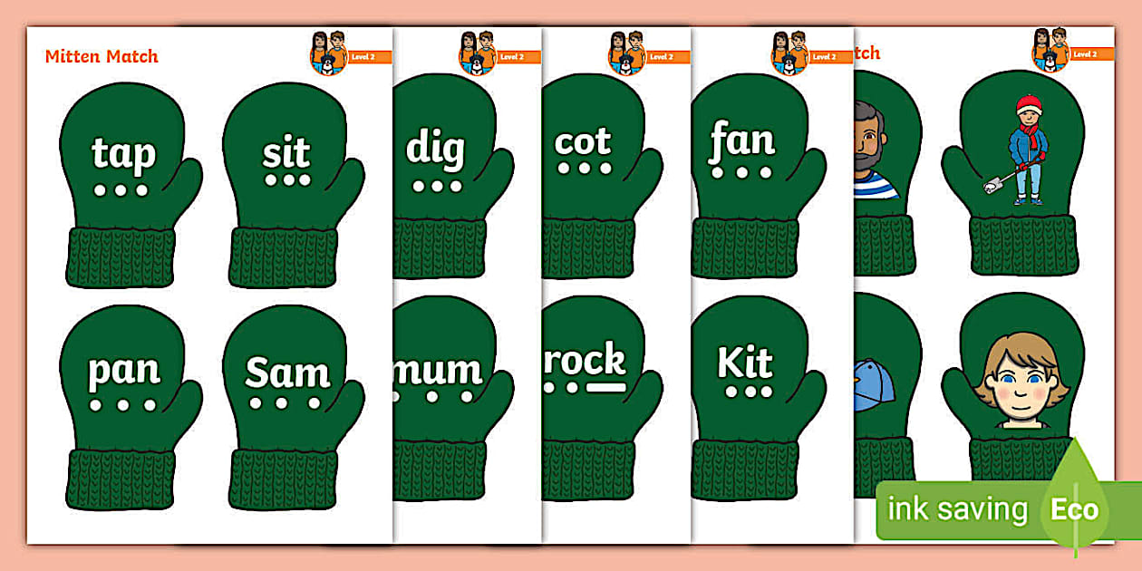 Level 2 Phonics Mitten Match Game - Twinkl