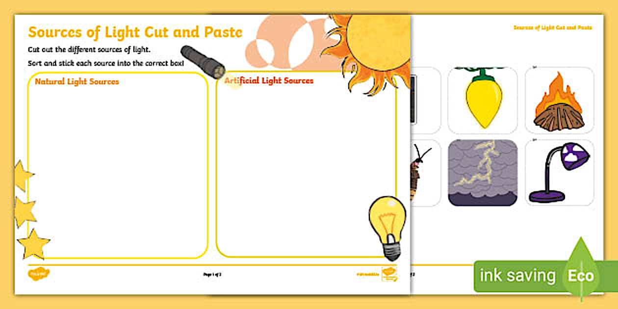 Sources of Light Cut and Paste Activity Sheet | Resources