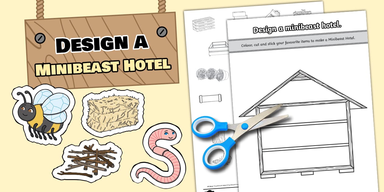 Design a Minibeast Hotel Colour, Cut and Stick Worksheet