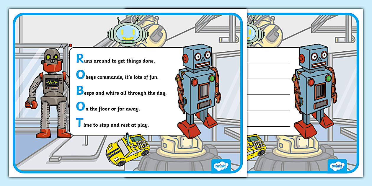 Robot Acrostic Poem Example and Template (teacher made)
