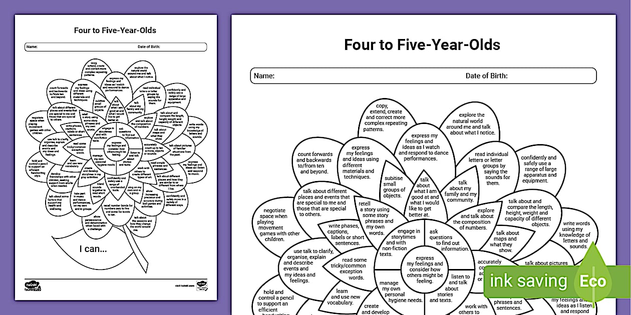 4 to 5 Year-Olds 'I Can' EYFS Assessment Flower - Twinkl