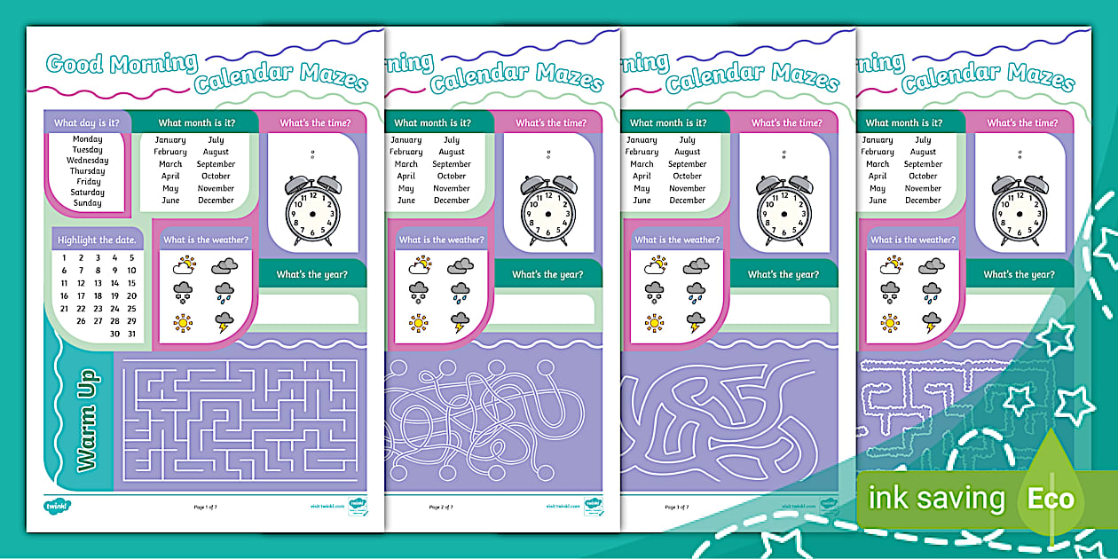 Good Morning Calendar Mazes (Teacher-Made) - Twinkl