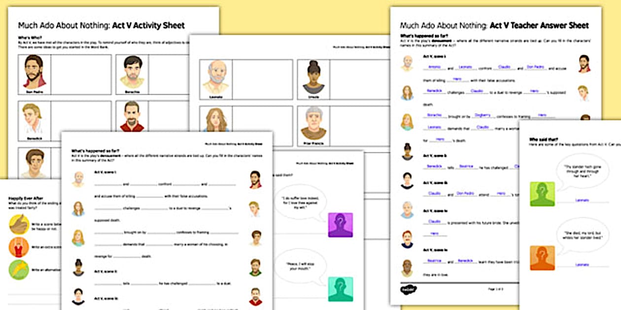 Much Ado About Nothing Act 5 Worksheet and Answers - Twinkl
