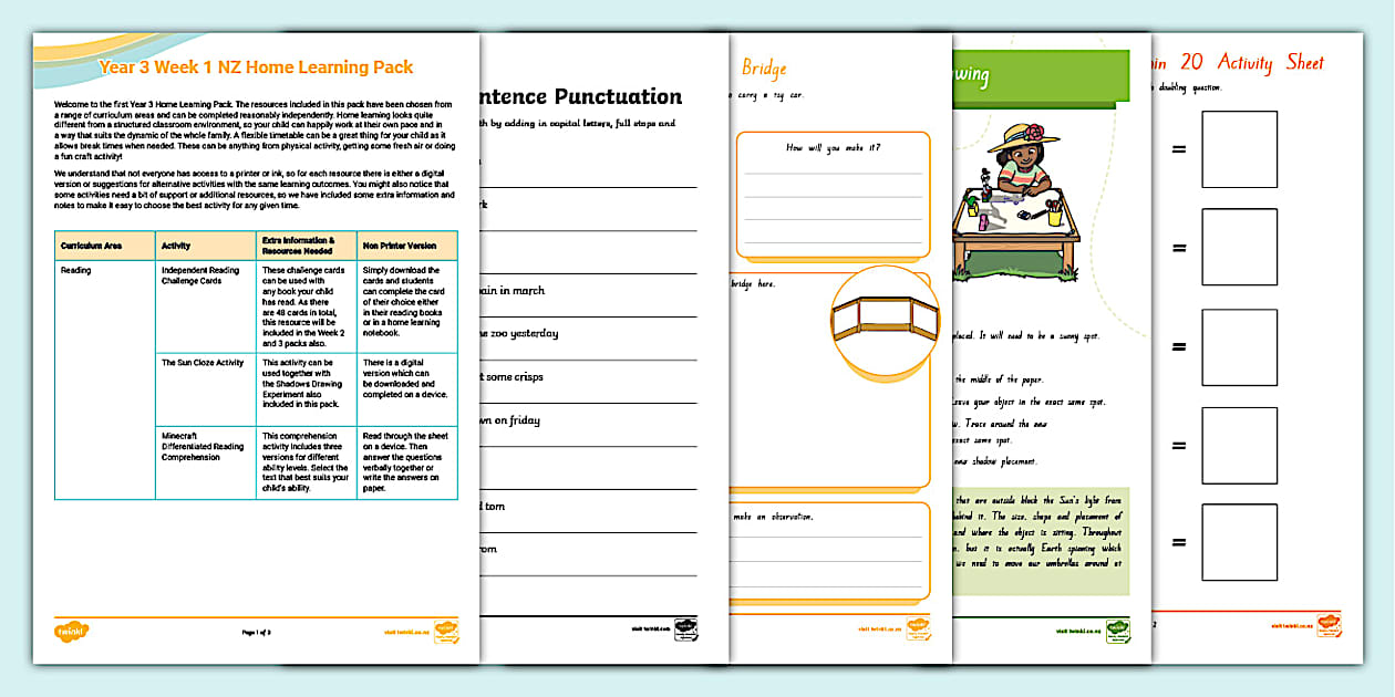 Year 3 Week 1 NZ Home Learning Pack