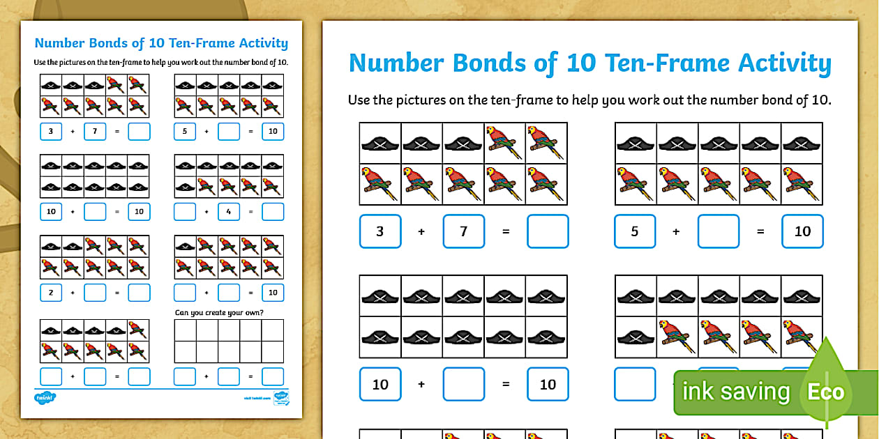 👉 Number Bonds to 10 Pirate-Themed Ten-Frame Activity