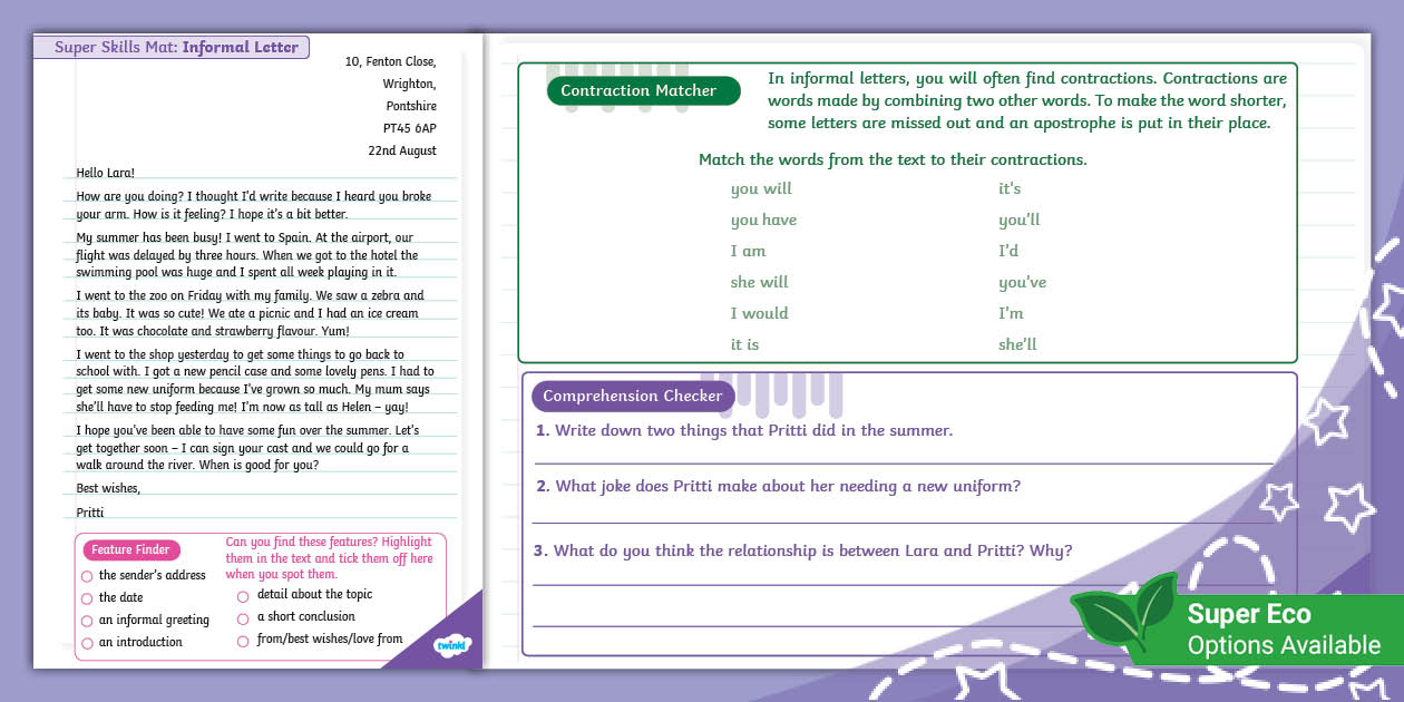Super Skills Mat: Informal Letter Activity (Ages 5 - 7)