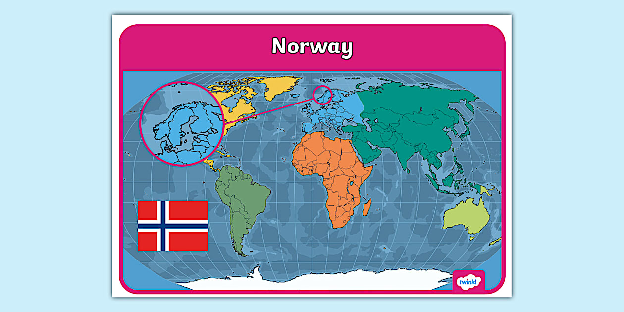 Norway on World Map Display Poster (teacher made) - Twinkl