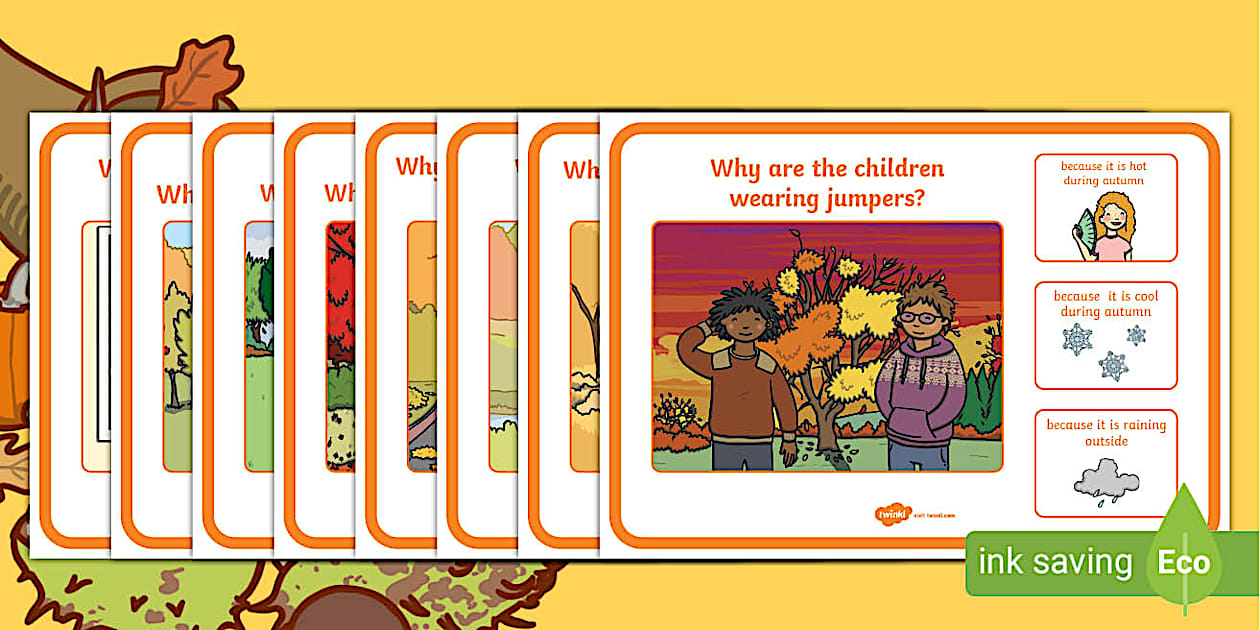 Autumn Why and Because Scene and Question Cards - Twinkl