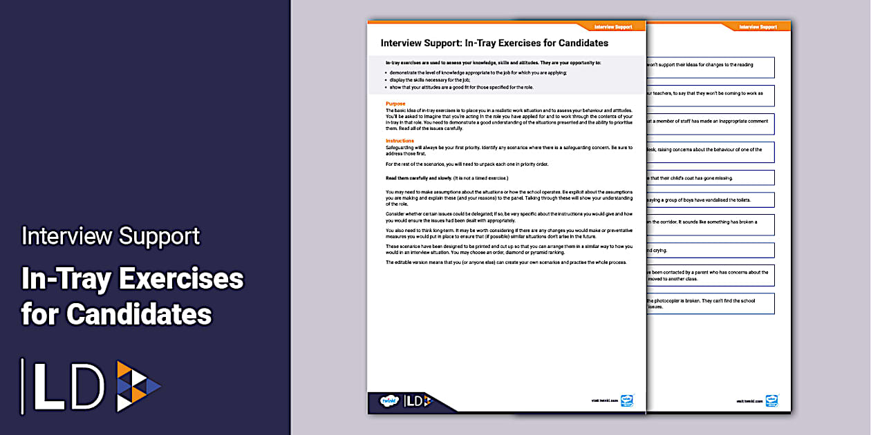 Interview Support In-Tray Exercise for School SLT Role
