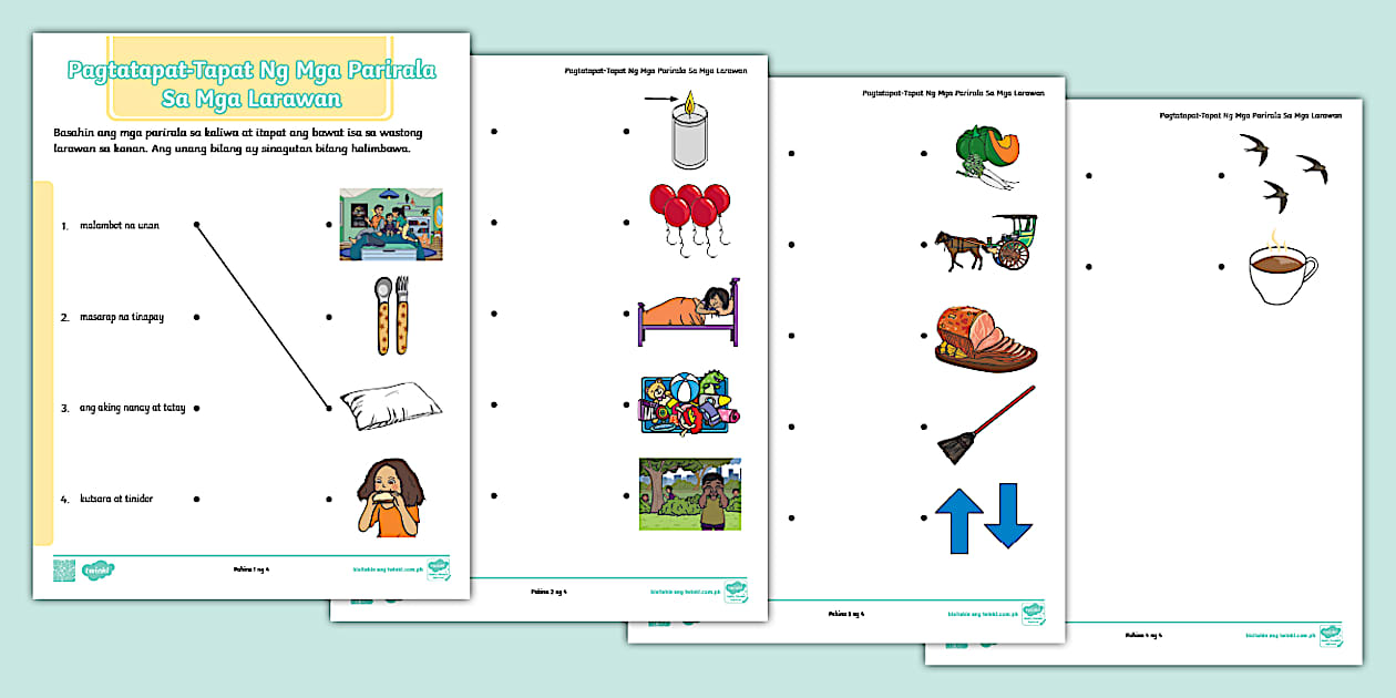 Pagtatapat-Tapat Ng Mga Parirala Sa Mga Larawan 3 | Grade 1 | Twinkl