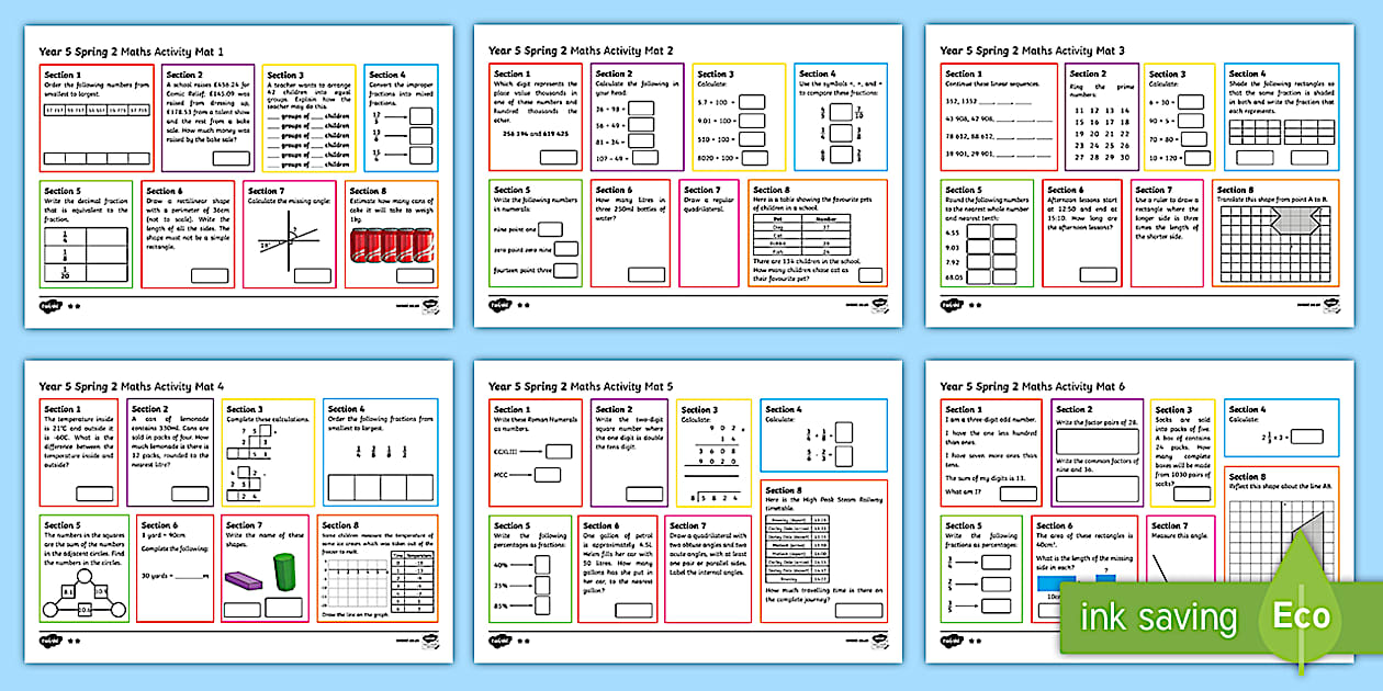 Middle Ability Year 5 Spring 2 Maths Activity Mats - Twinkl