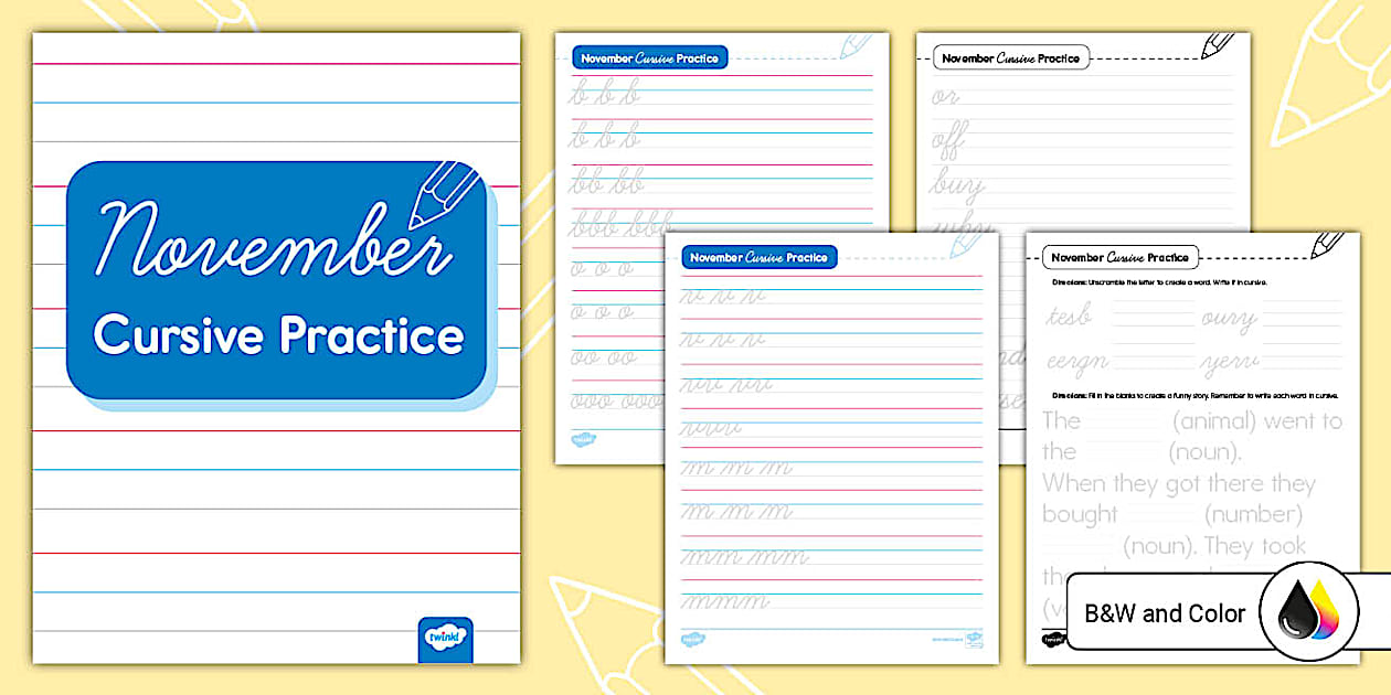 Second Grade November Cursive Practice Bundle (Teacher-Made)