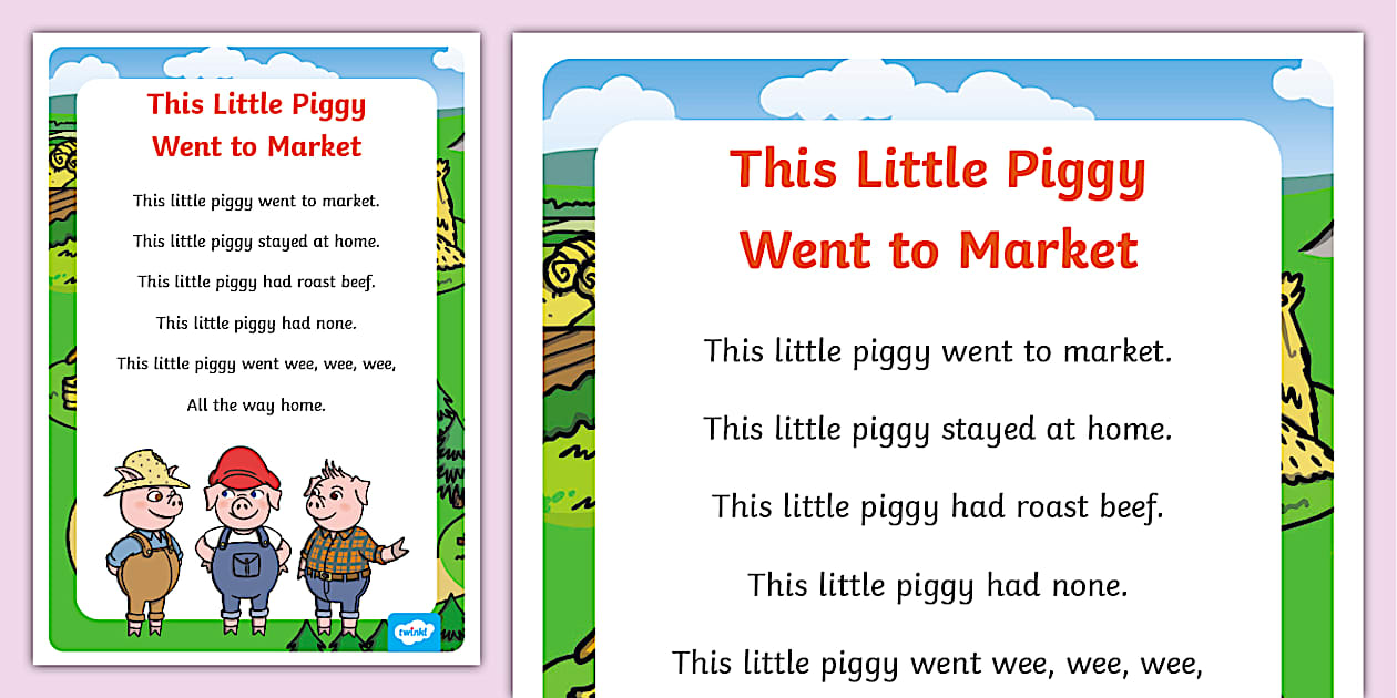 Black and White This Little Piggy Nursery Rhyme Poster