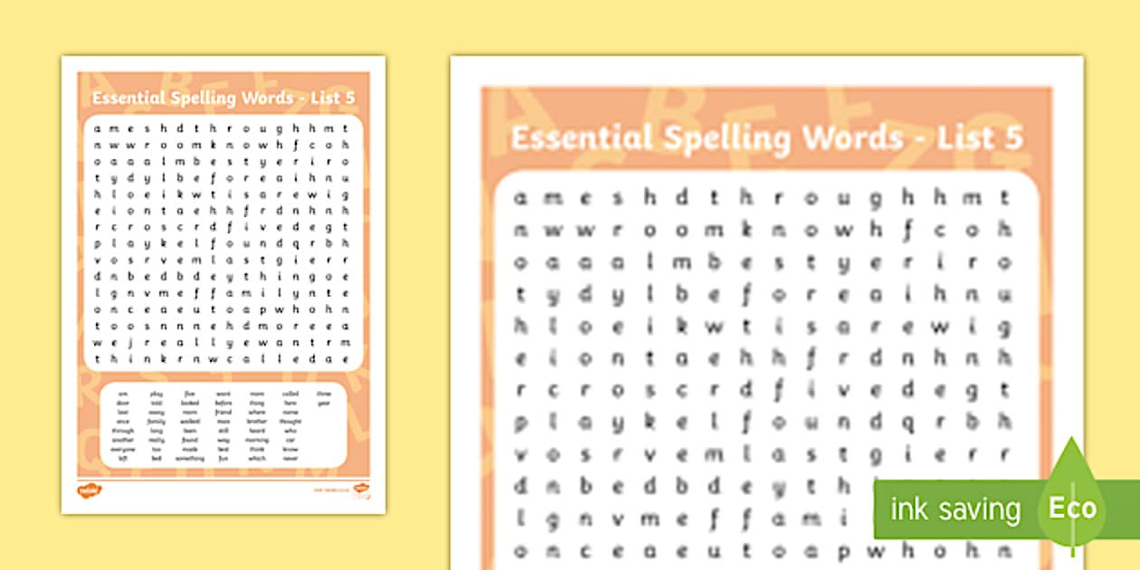 New Zealand List 5 Essential Spelling Word Search - Twinkl