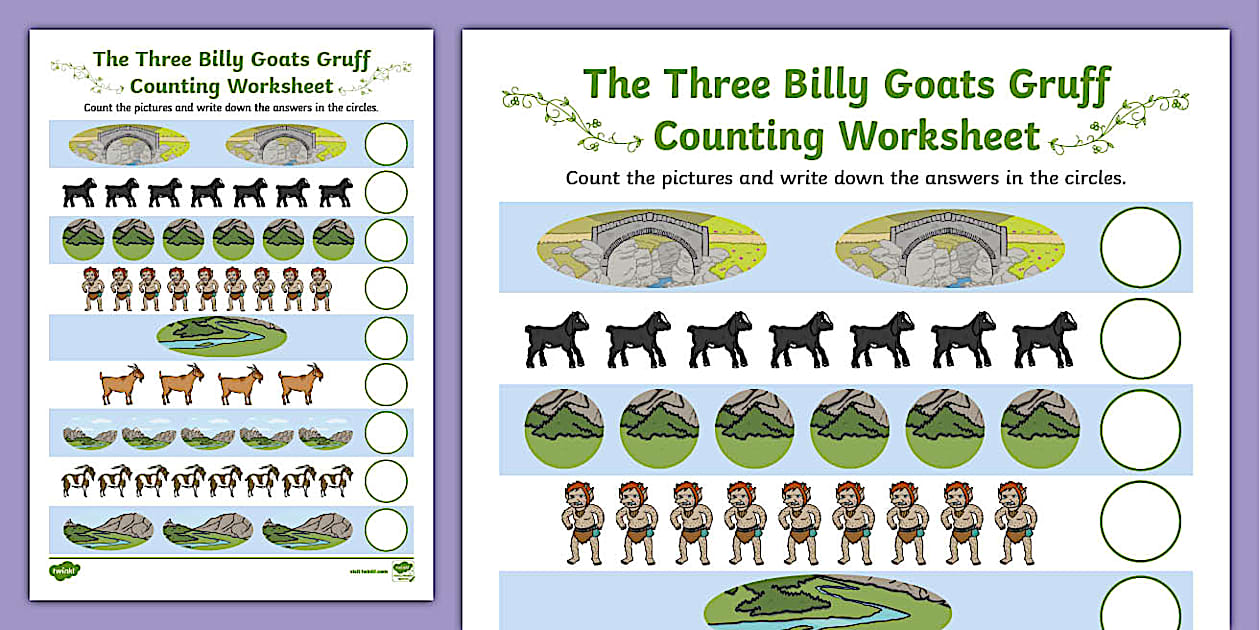 The Three Billy Goats Gruff Counting Sheet - Twinkl