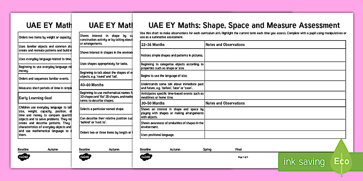 EY Maths: Shape, Space and Measure Assessment Tracker