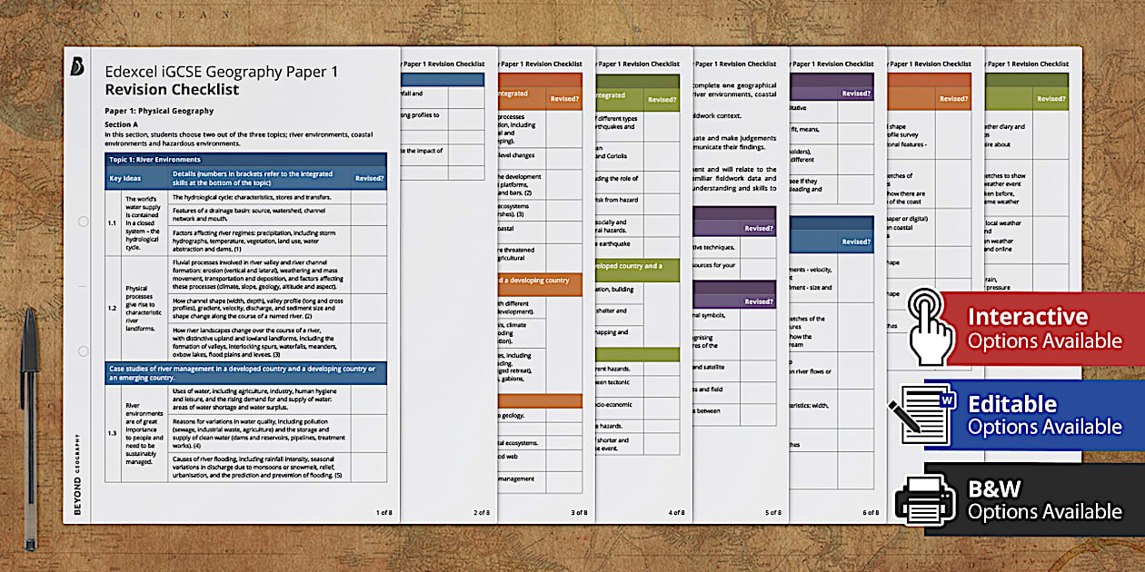 Edexcel iGCSE Geography Paper 1 Revision Checklist - Twinkl