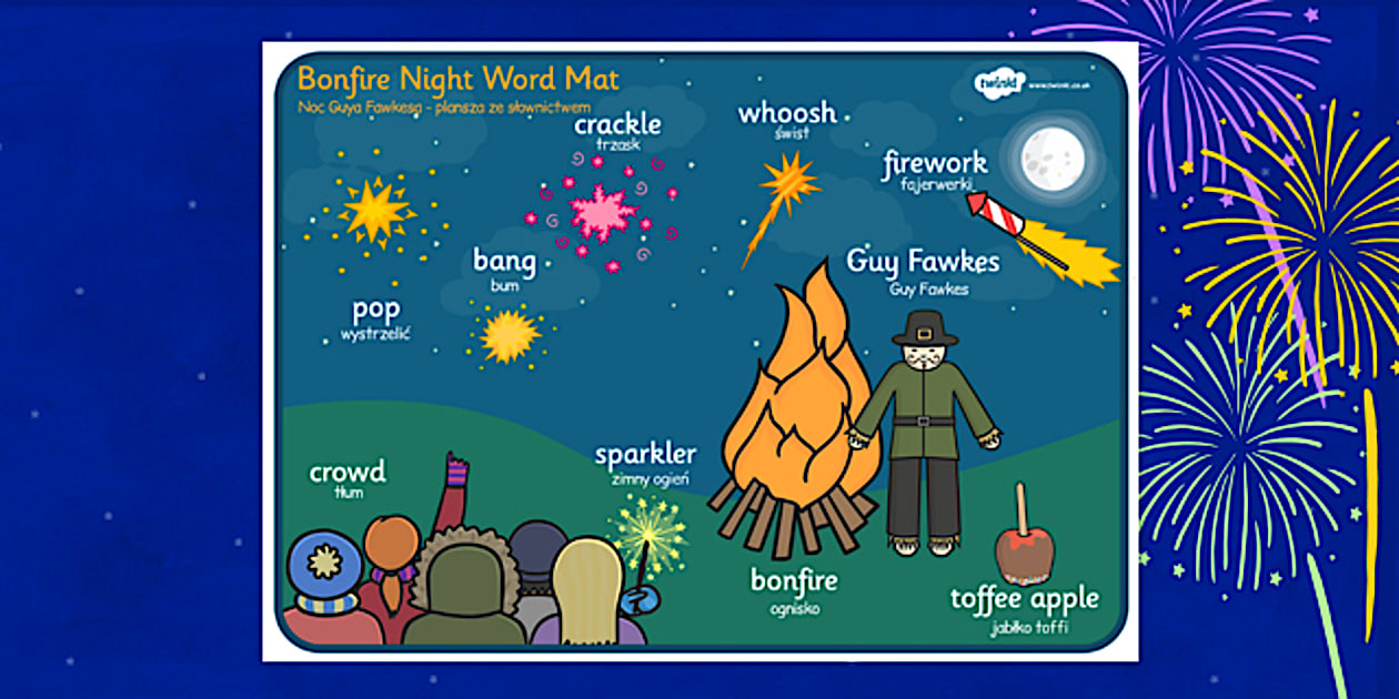 Bonfire Night Scene Word Mat Polish Translation - Twinkl