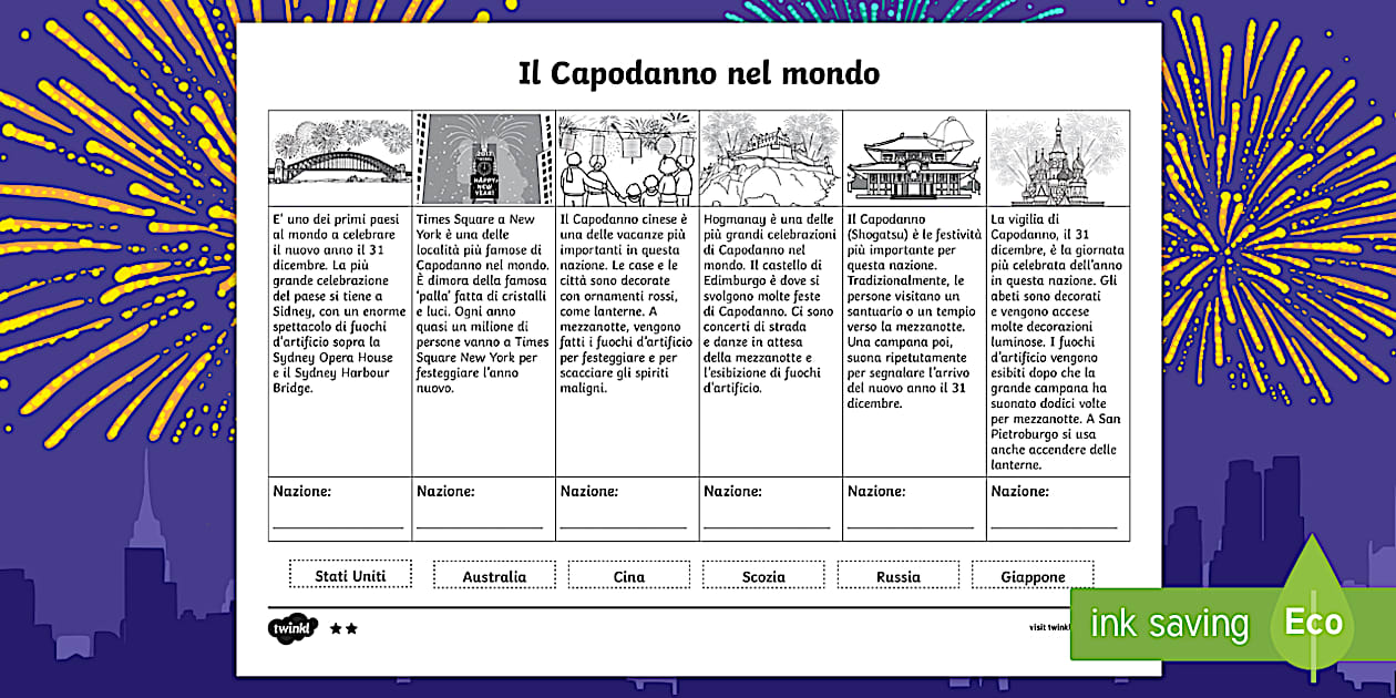 Il Capodanno nel mondo Attività (teacher made) - Twinkl