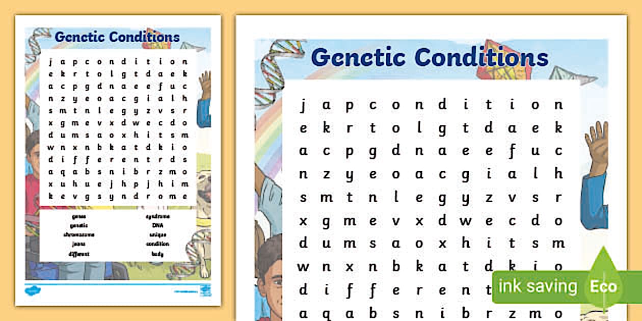 Genetic Conditions Word Search | Teacher Resources | Aus
