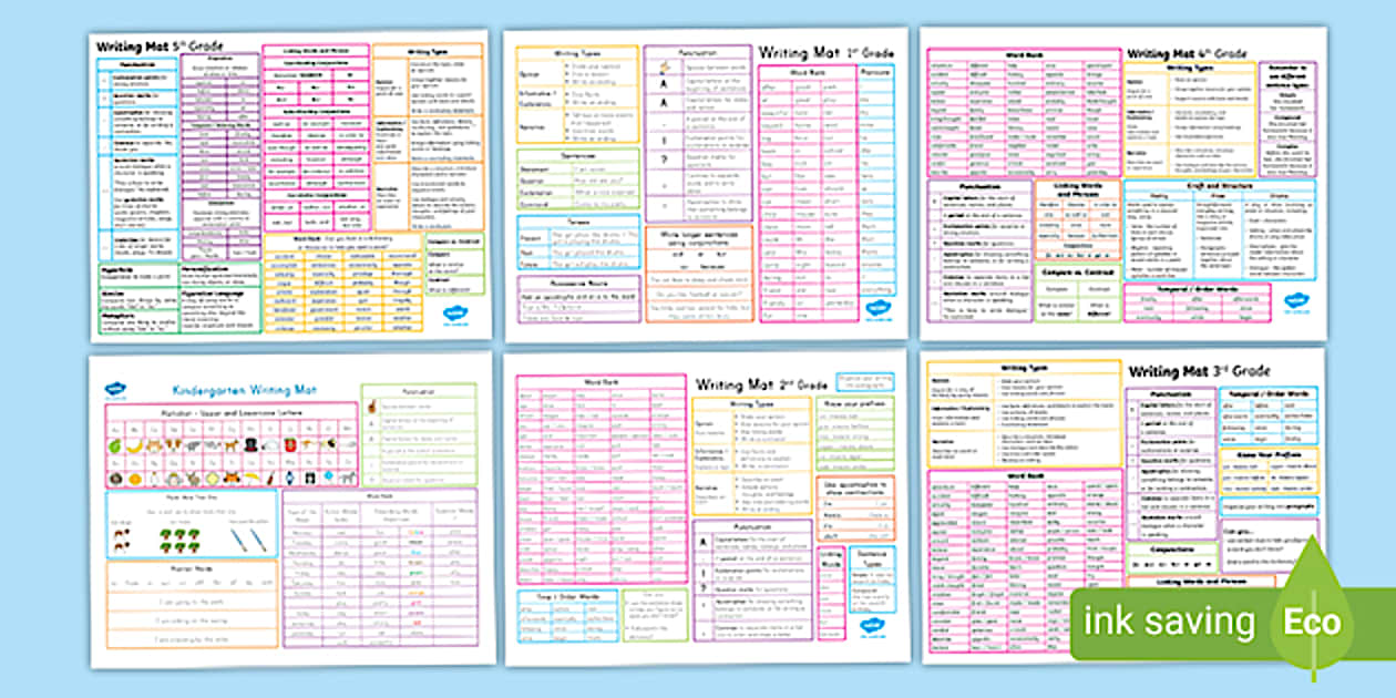 Elementary Writing Mats | Kindergarten to 5th Grade | Twinkl