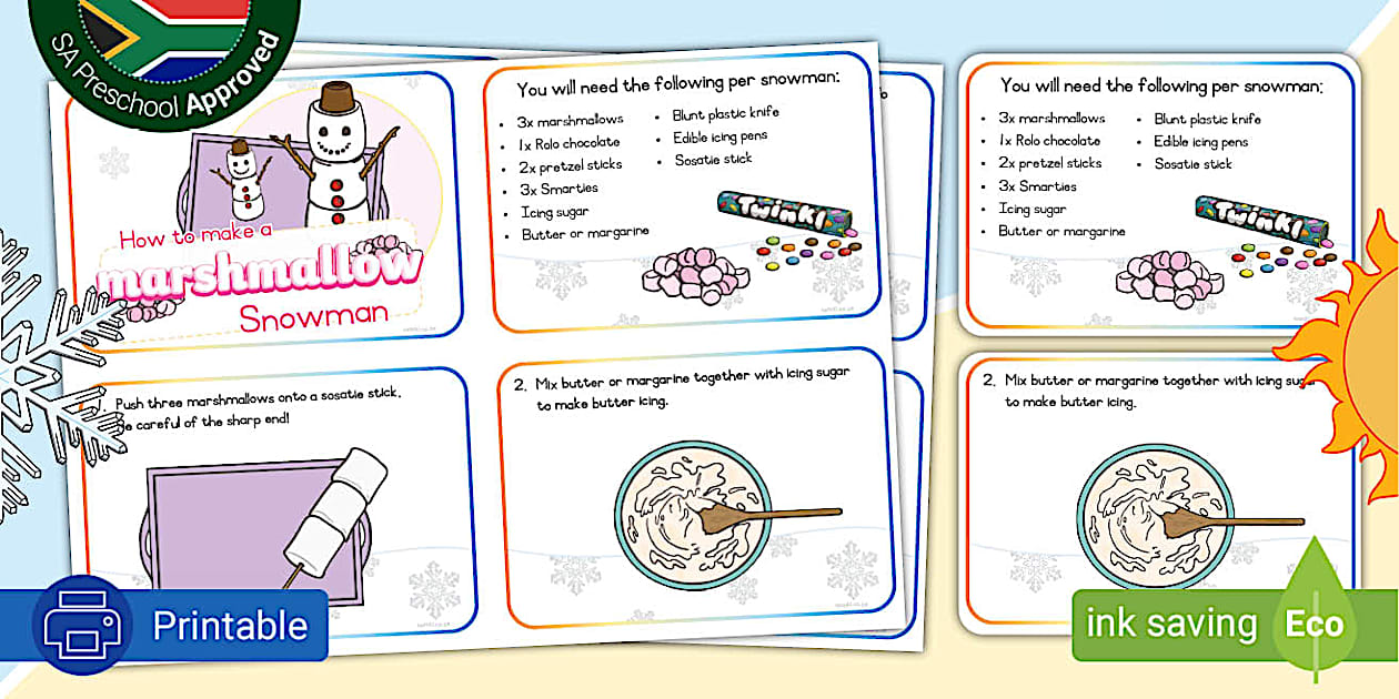 Marshmallow Snowman Recipe Cards (teacher made) - Twinkl