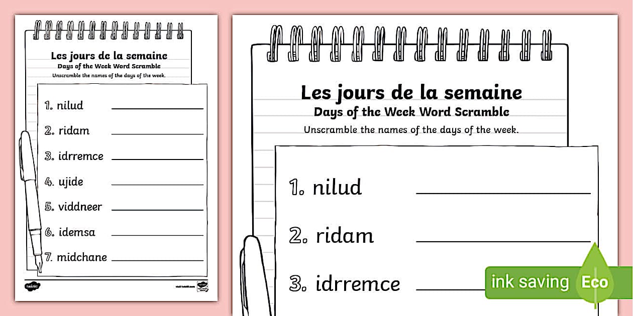 👉 Days of the Week in French Word Scramble | Twinkl