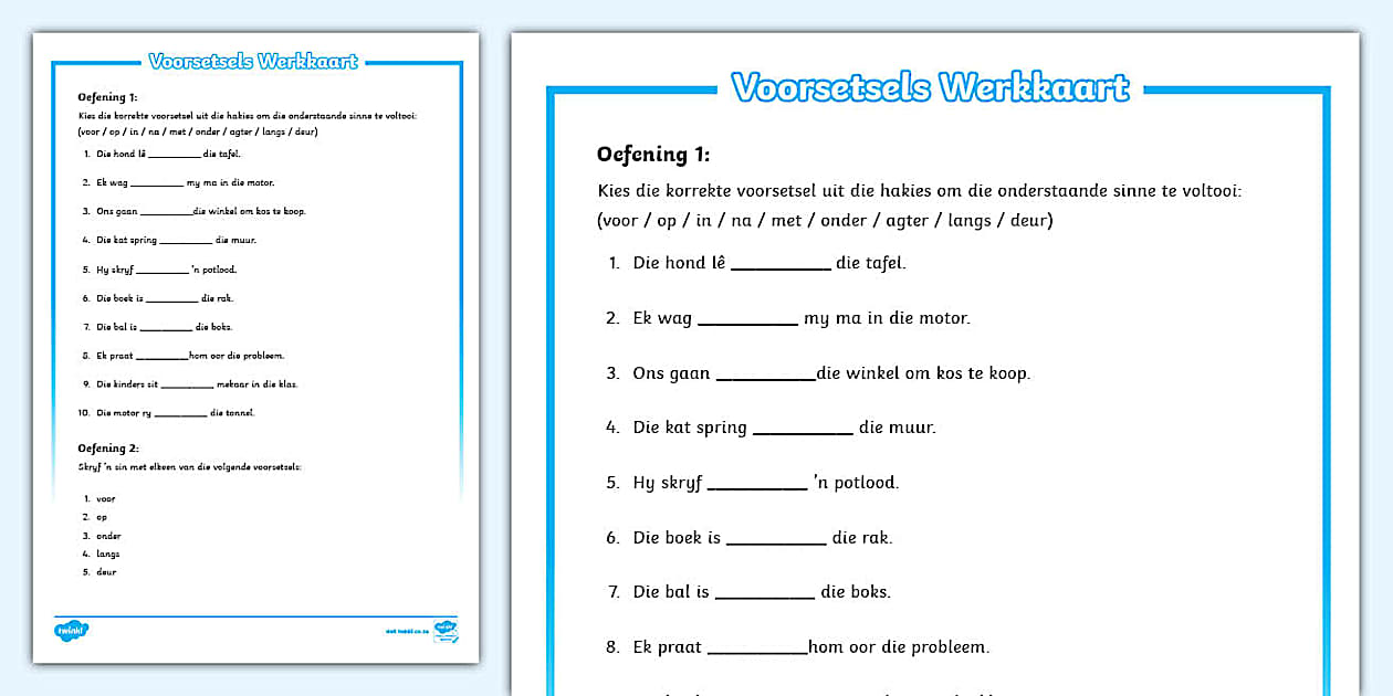 Voorsetsels Werkkaart (Teacher-Made) - Twinkl
