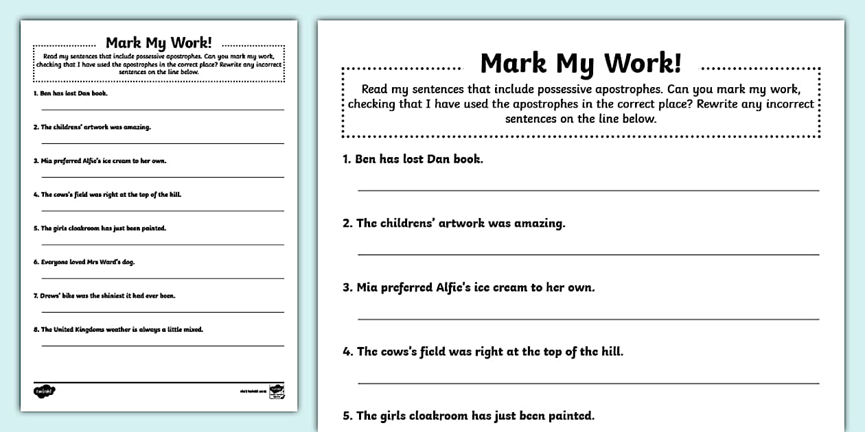 Mark My Work! Possessive Apostrophe - Twinkl - KS2 - Twinkl