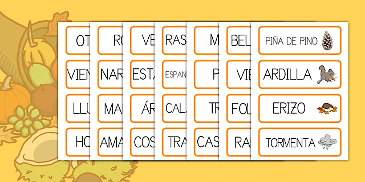 Tarjetas de vocabulario otoño (Hecho por educadores)